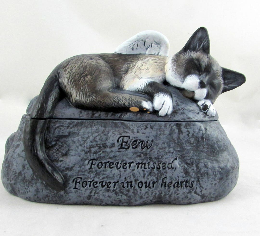 Ceramic Engraved Painted Siamese Cat Cremation Urn - Hand Made Pet Urn ...