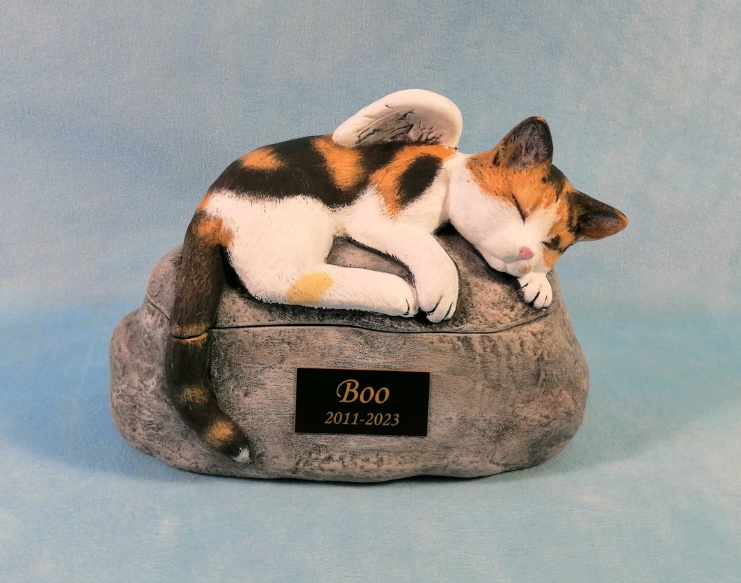 Ceramic Engraved Custom Painted Calico Cat 2 Piece Cremation Urn With ...