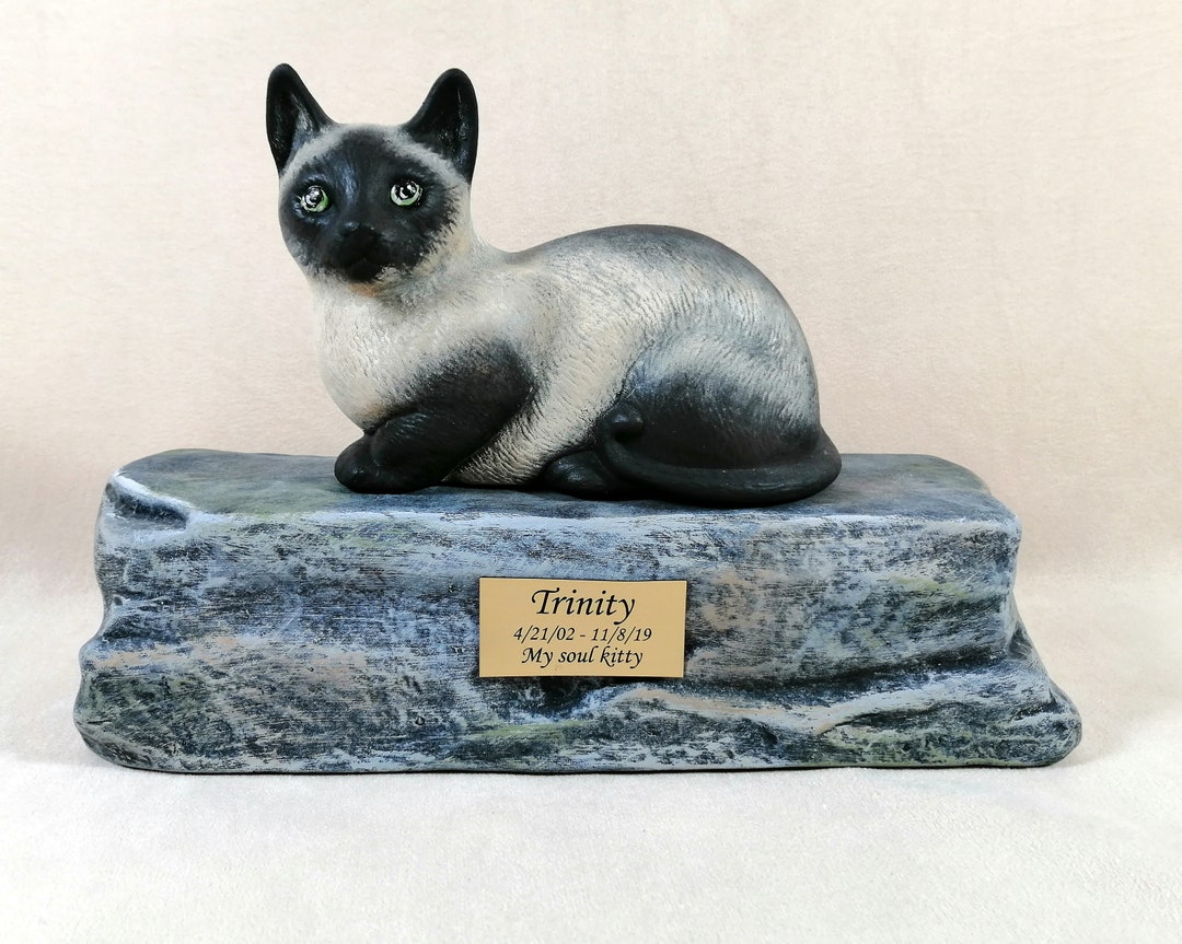 Ceramic Engraved Painted Bottom Loading Siamese Cat Cremation Urn With ...