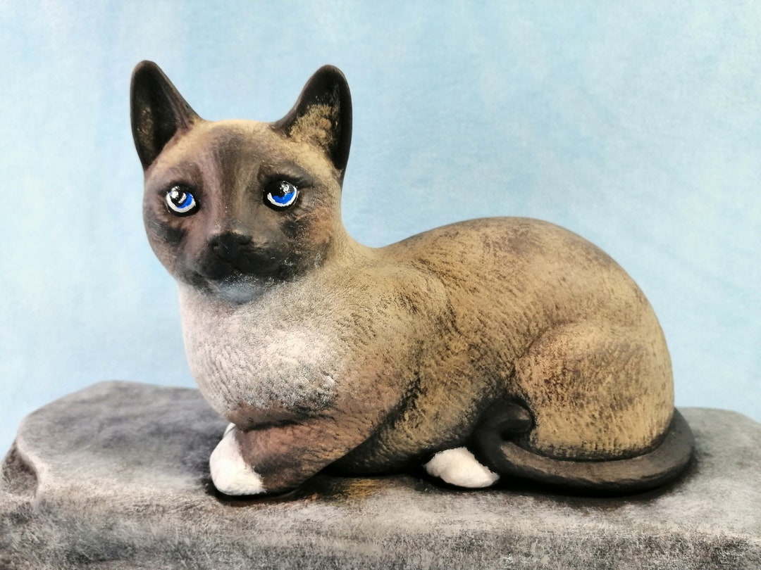 Ceramic Engraved Painted Bottom Loading Siamese Cat Cremation Urn With ...