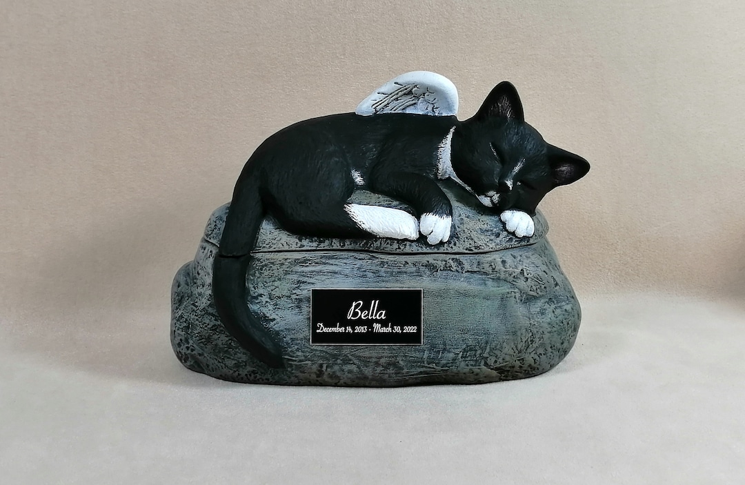 Ceramic Engraved Custom Painted Short Haired Cat Cremation Urn With ...