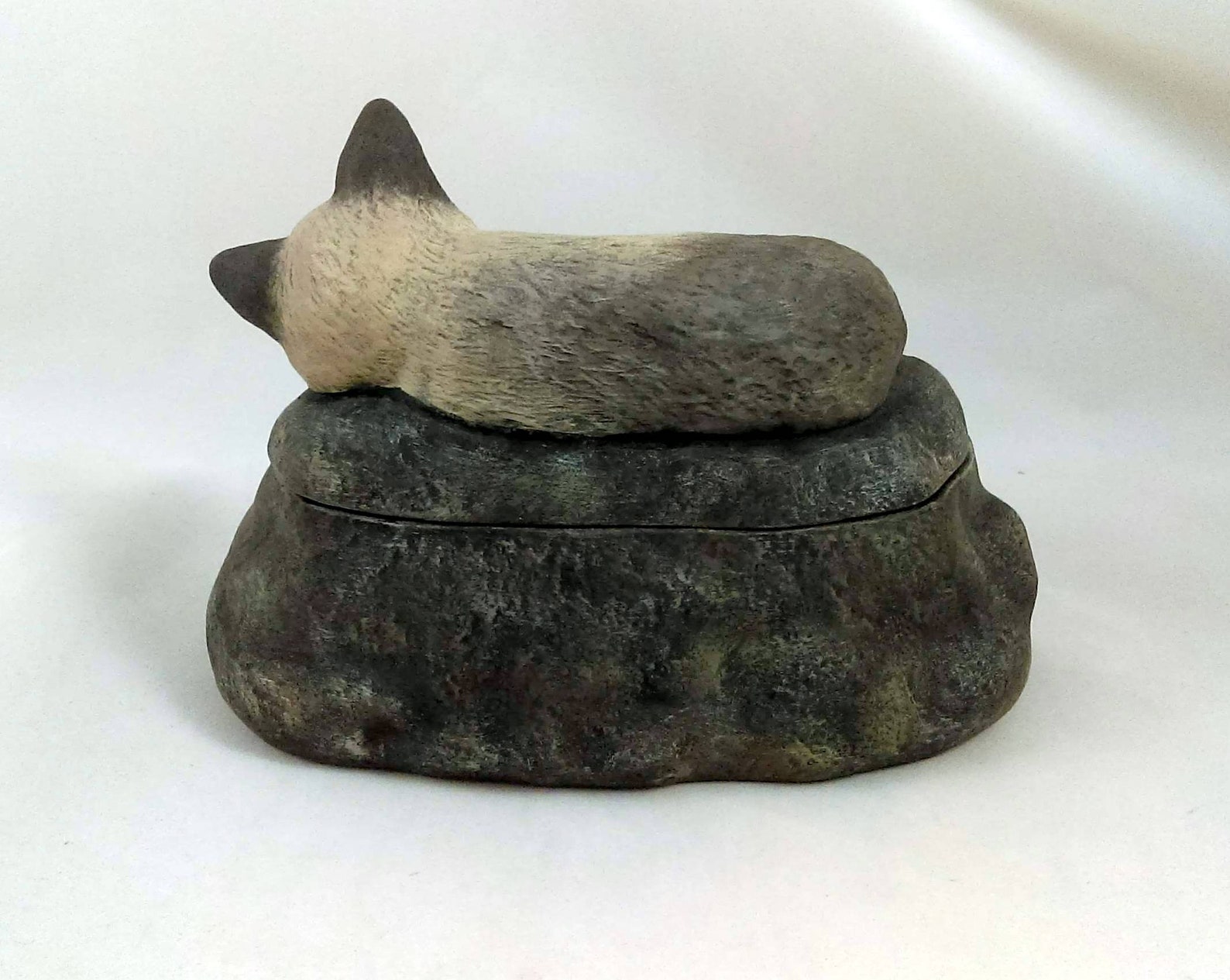 Ceramic Engraved Painted Siamese Cat Cremation Urn With Plastic Name ...