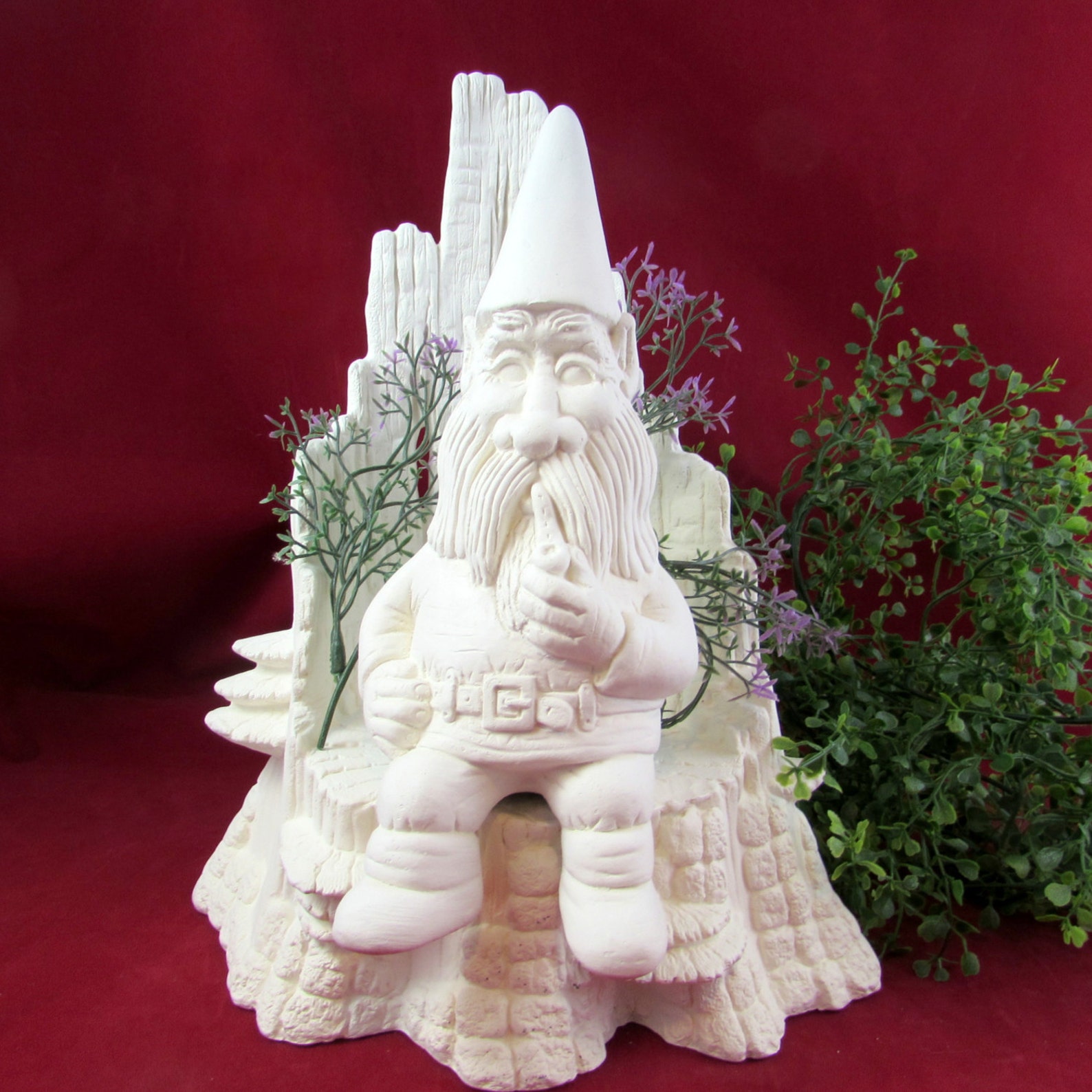 Ready to Paint Sitting Gnome With Pipe and Stump- Bisque Lawn or Garden ...