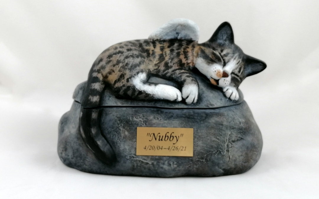Ceramic Engraved Painted Short Hair Cat Cremation Urn With Plastic Name ...