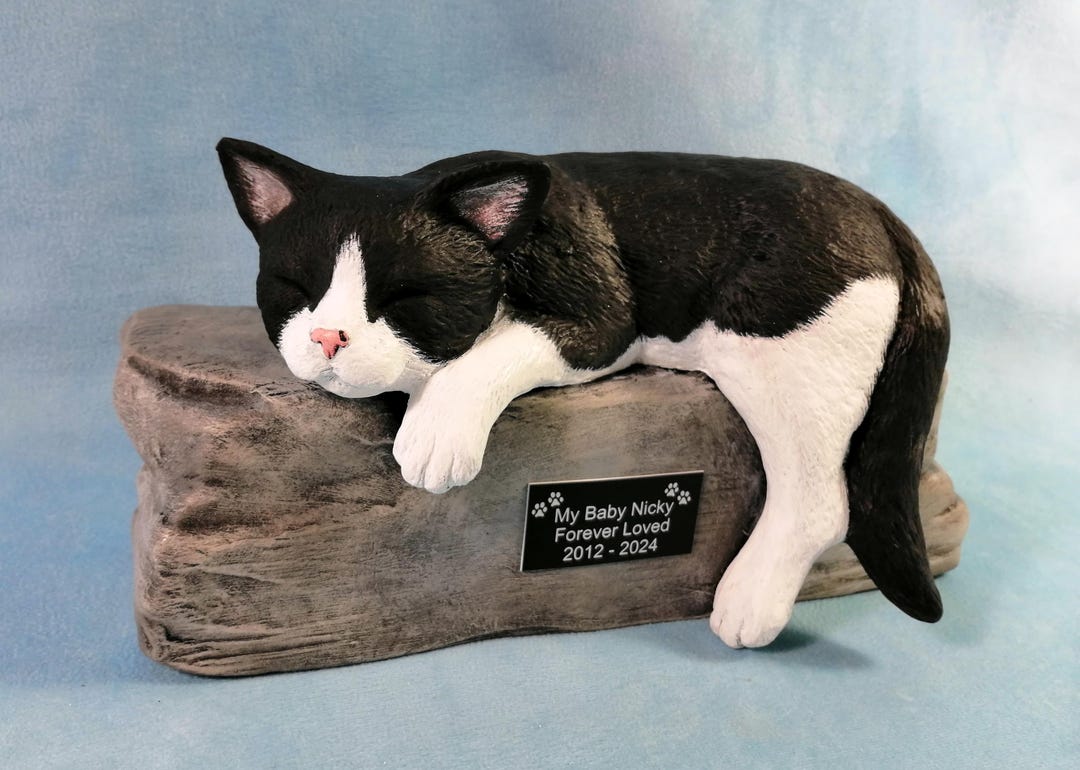 Ceramic Engraved Painted Bottom Loading Cat Cremation Urn With Plastic ...