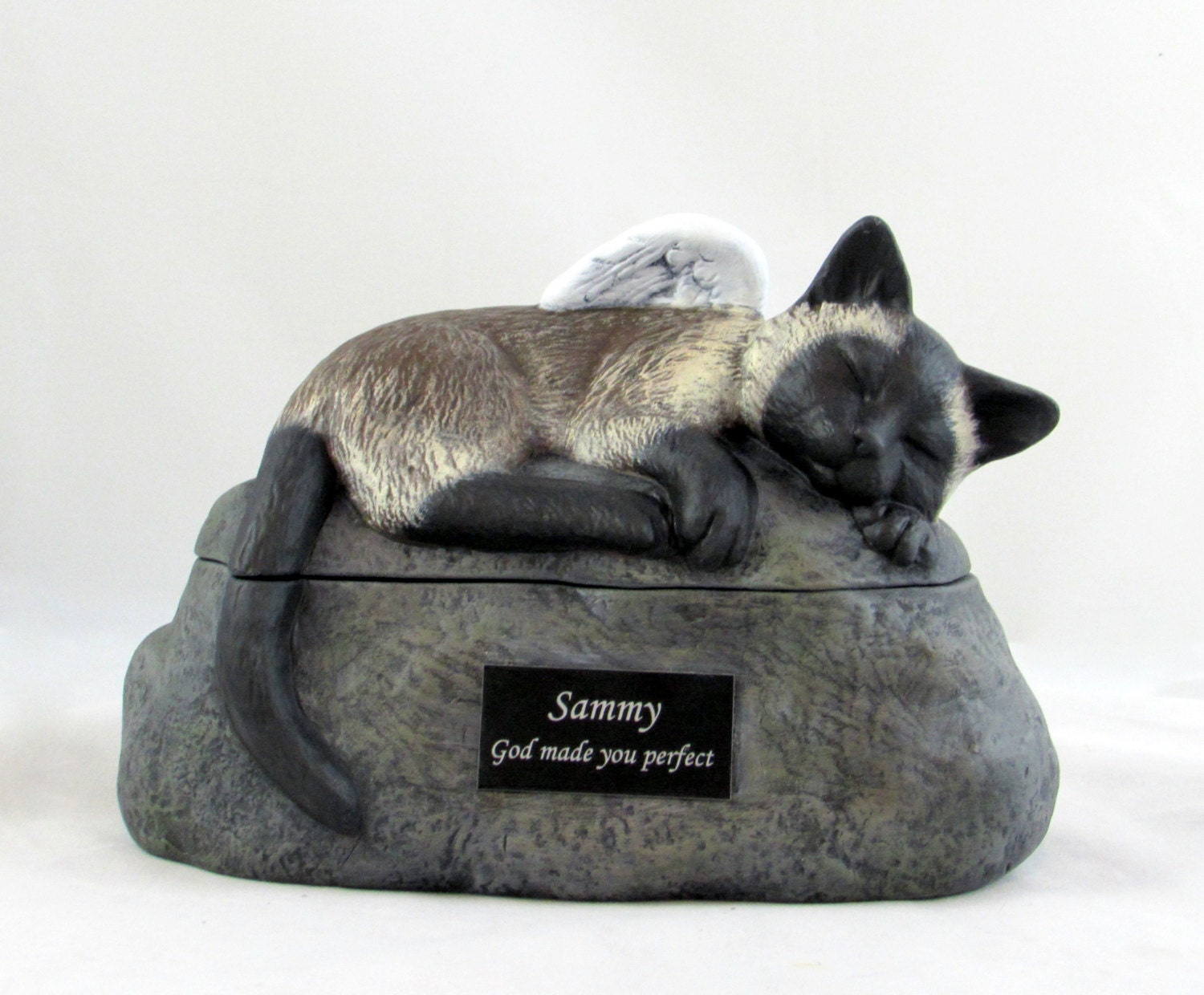 Ceramic Engraved Painted Siamese Cat Cremation Urn With Plastic Name ...