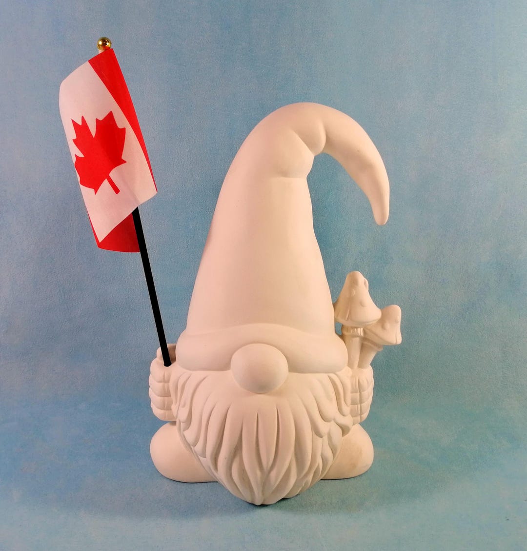Ready to Paint Medium Garden Gnome Holding Mushrooms and the Canadian ...