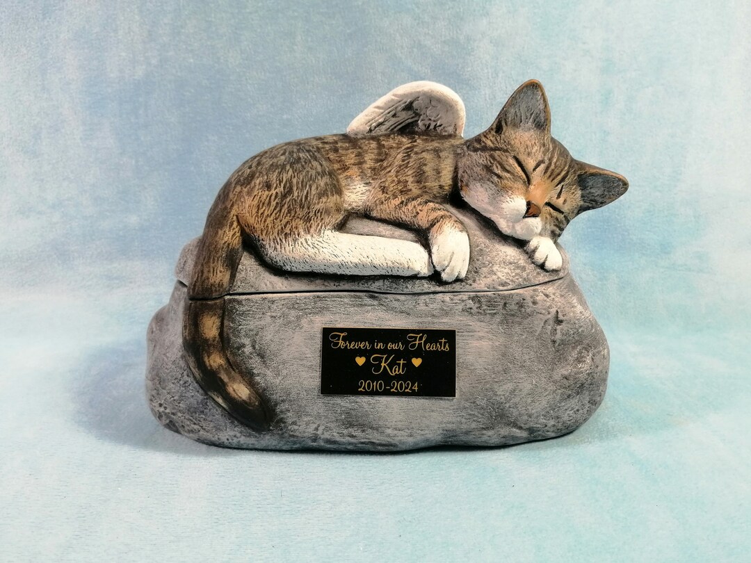 Ceramic Engraved Painted Cat Cremation Urn With Plastic Name Plate ...