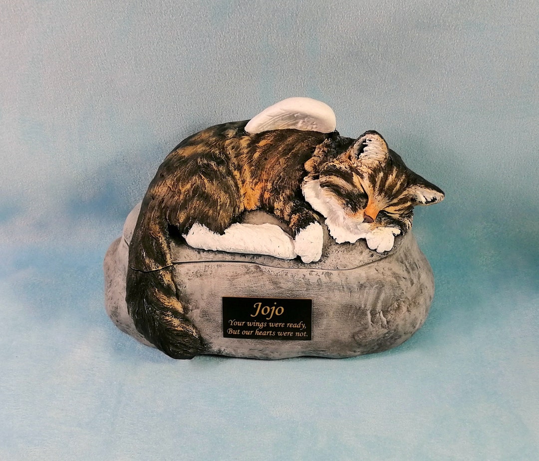 Ceramic Long Haired Engraved Custom Painted Cat - 2 Piece Cremation Urn ...