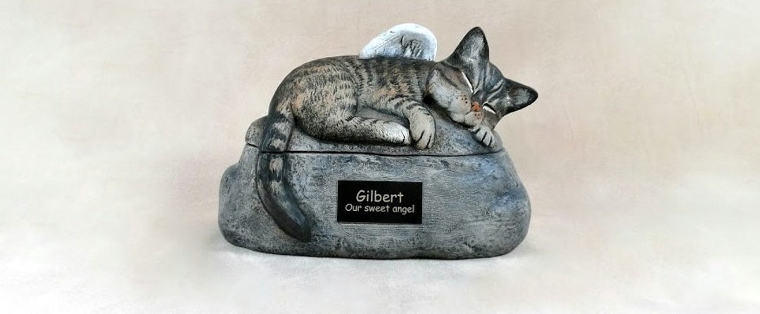 Ceramic Engraved Painted Short Hair Cat Cremation Urn With Plastic Name ...