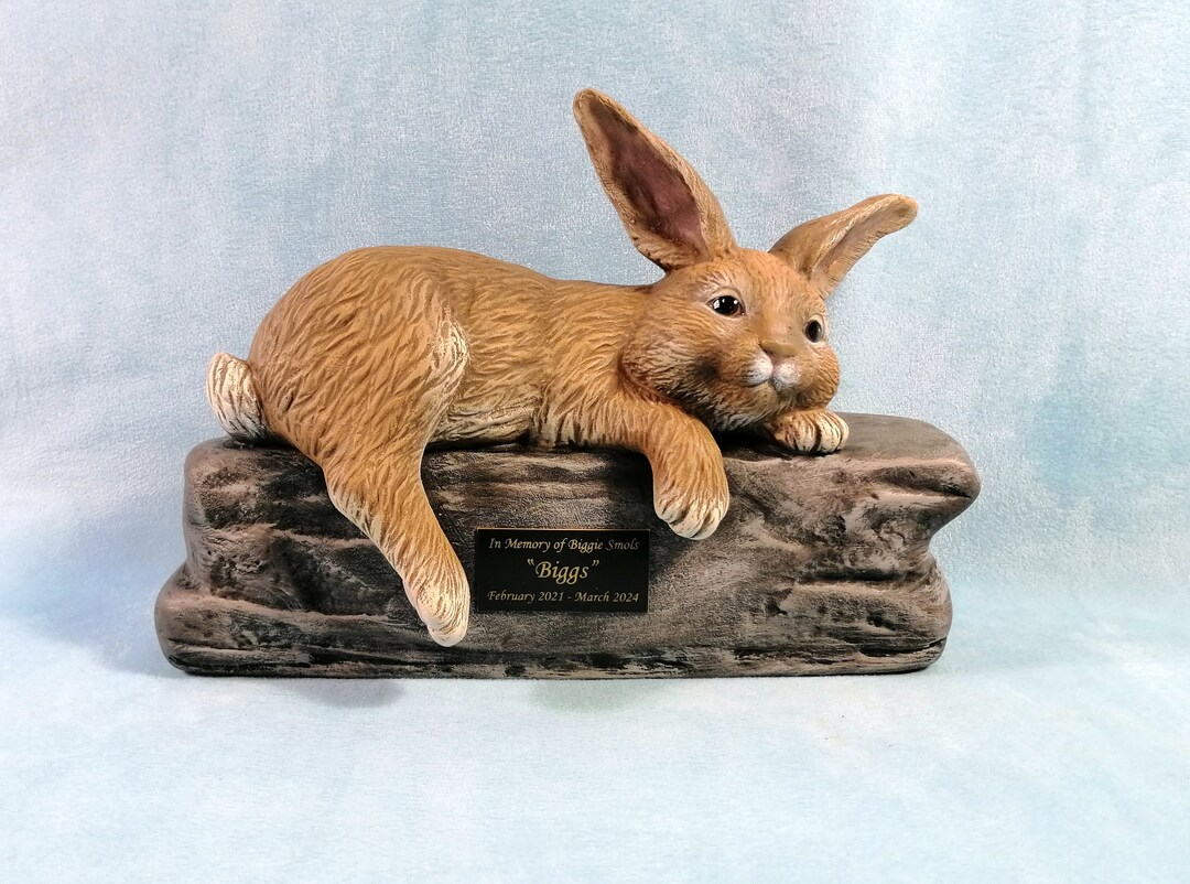 Ceramic Engraved Painted Bottom Loading Rabbit or Bunny Cremation Urn ...
