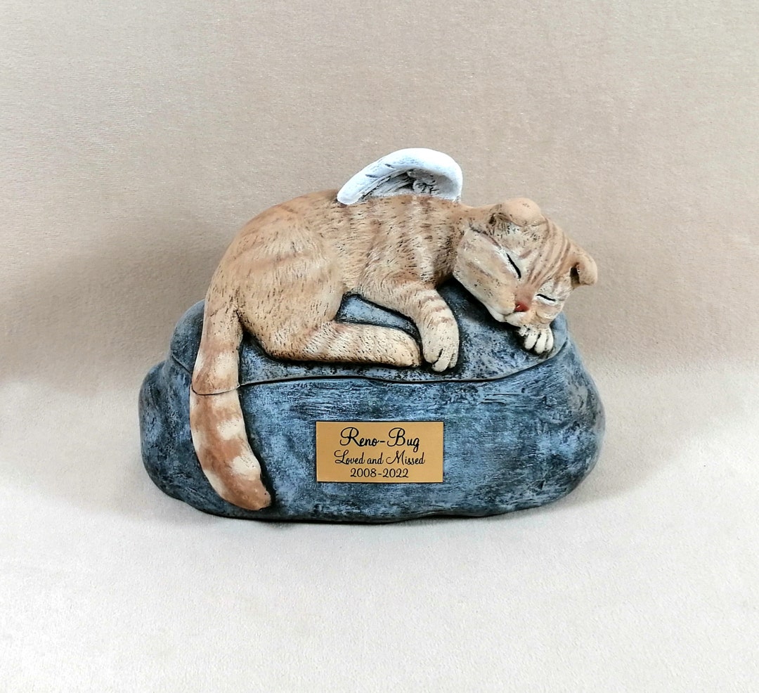 Ceramic Engraved Custom Sculpted and Painted Cat Cremation Urn With ...