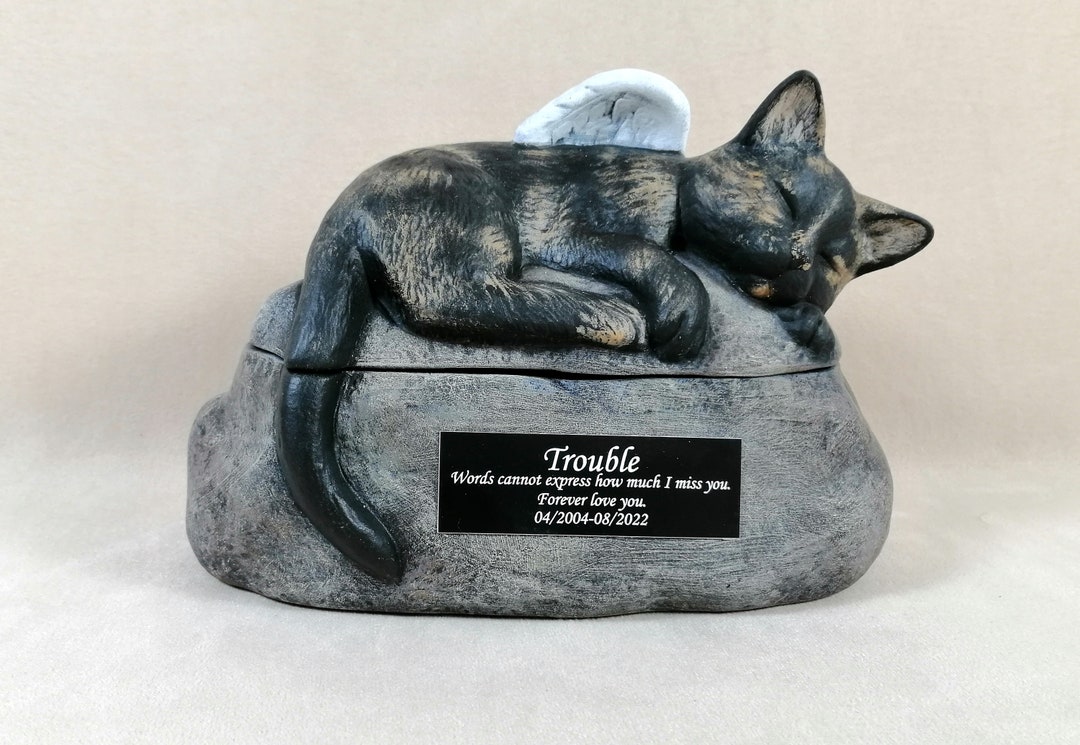 Ceramic Engraved Painted Calico Cat Cremation Urn With Plastic Name ...