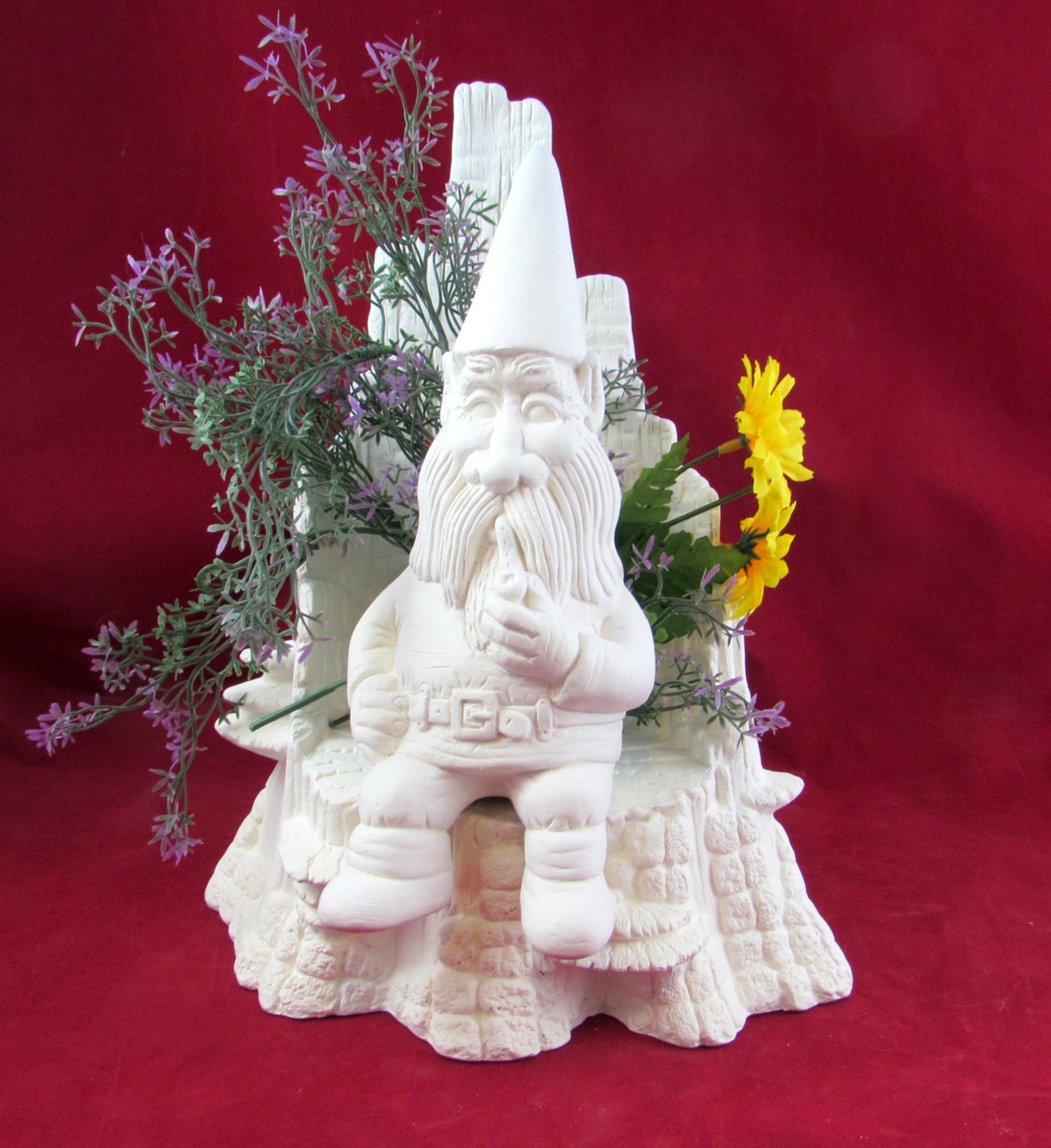 Ready to Paint Sitting Gnome With Pipe and Stump- Bisque Lawn or Garden ...