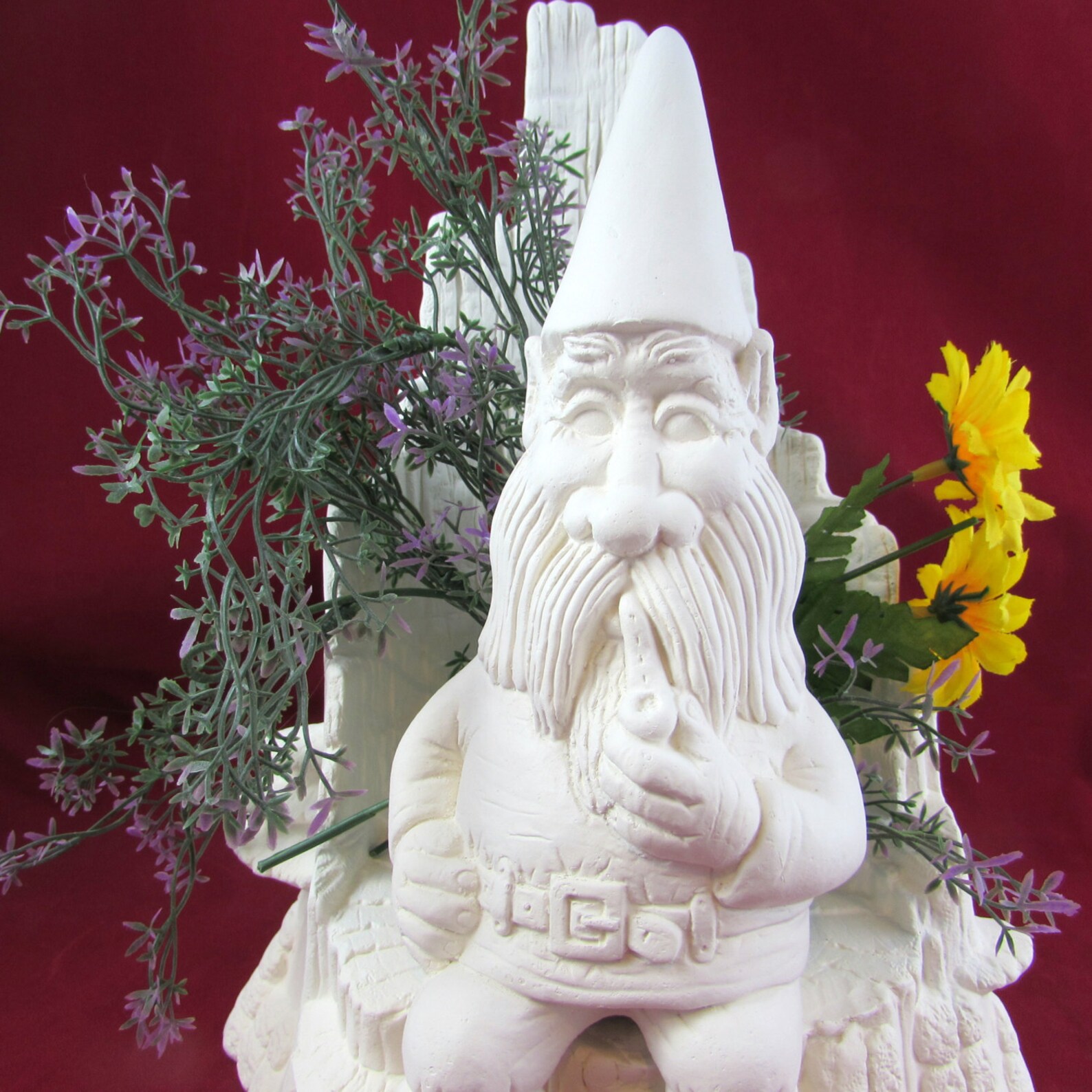 Ready to Paint Sitting Gnome With Pipe and Stump- Bisque Lawn or Garden ...