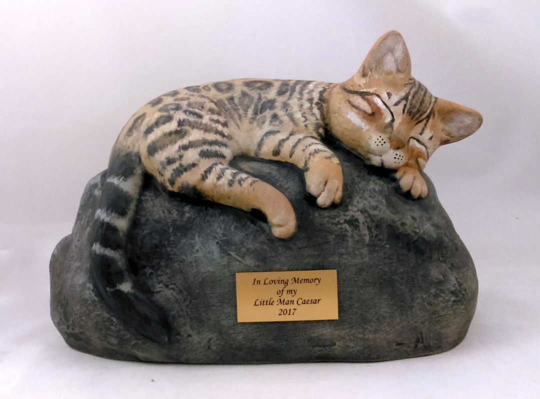 Ceramic Engraved Custom Painted Bottom Loading Bengal Cat Cremation Urn ...
