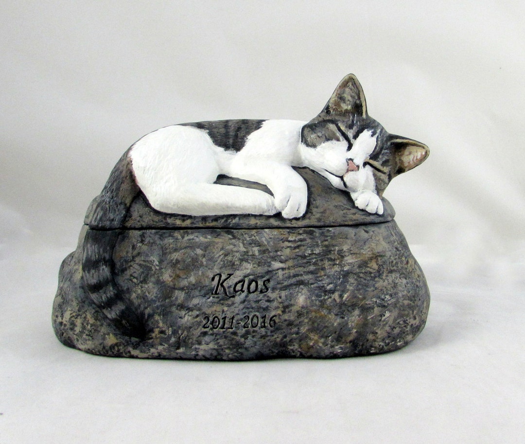 Custom Painted Ceramic Engraved Painted Cat Cremation Urn - Hand Made ...