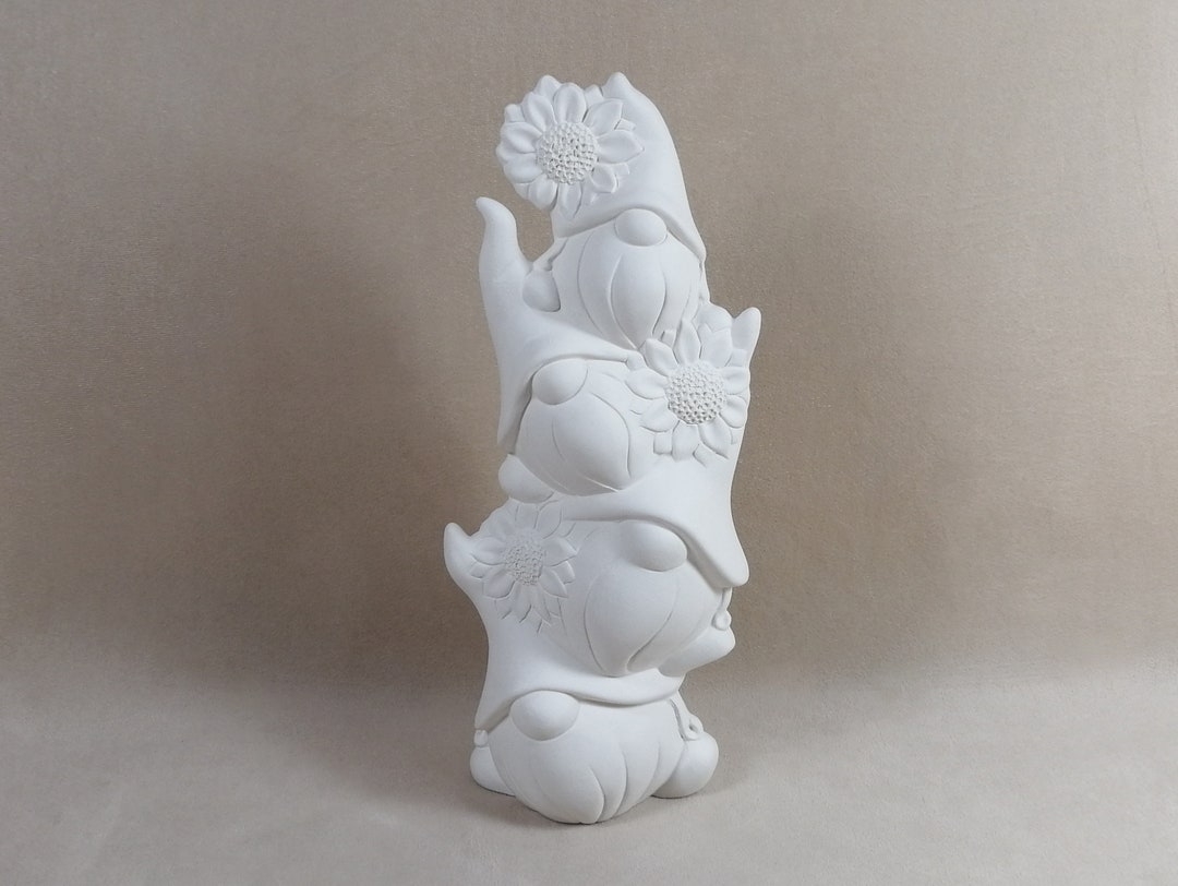 Ready to Paint Stack of Sunflower Gnomes- Bisque Garden Gnome, Outdoor ...