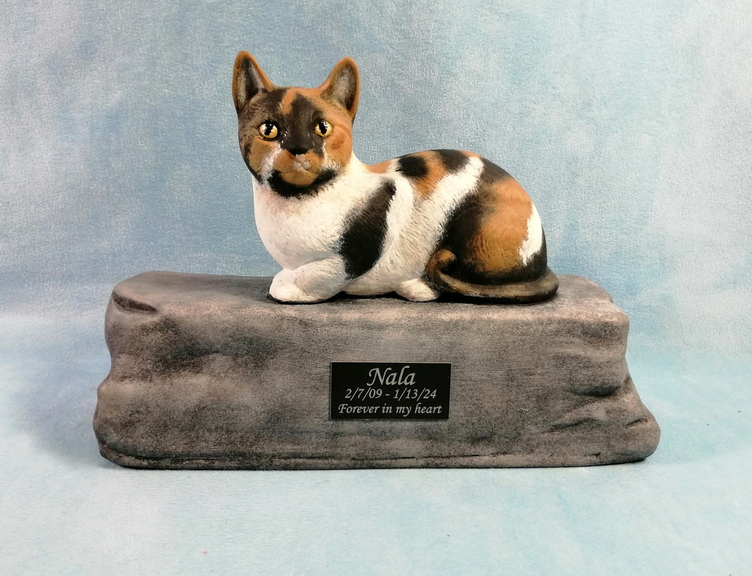Ceramic Engraved Painted Bottom Loading Calico Cat Cremation Urn With ...