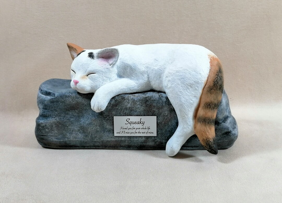 Ceramic Engraved Painted Bottom Loading Cat Cremation Urn With Plastic ...