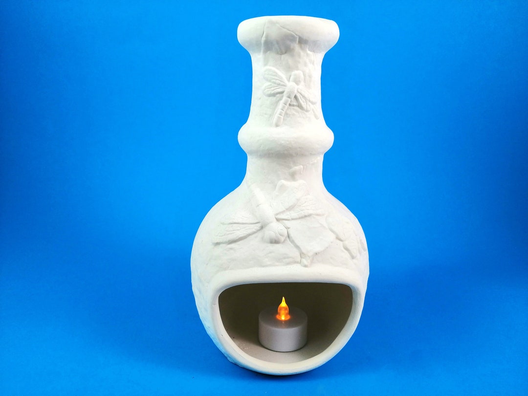 Ceramic Ready to Paint Dragonfly Chiminea for Cone Incense or T-light ...