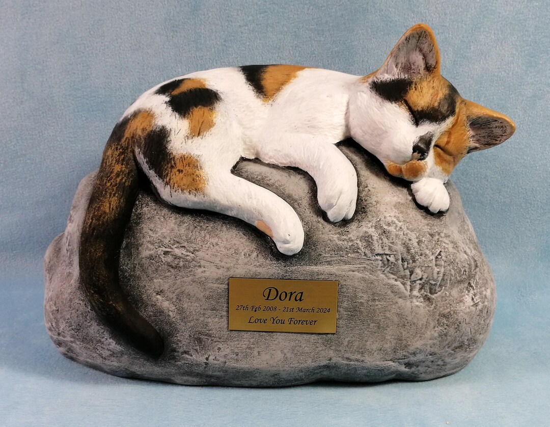 Ceramic Engraved Custom Painted Bottom Loading Short Haired Calico Cat ...