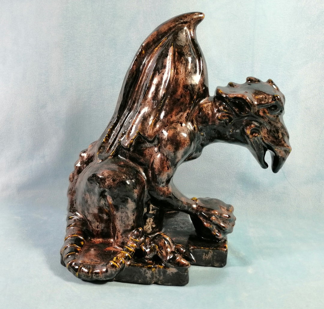 READY TO Ship-ceramic Large Copper Garden Gargoyle -12 Inches High With ...
