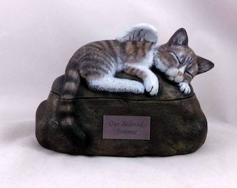 Ceramic Engraved Painted Cat Cremation Urn With Plastic Name | Etsy Canada