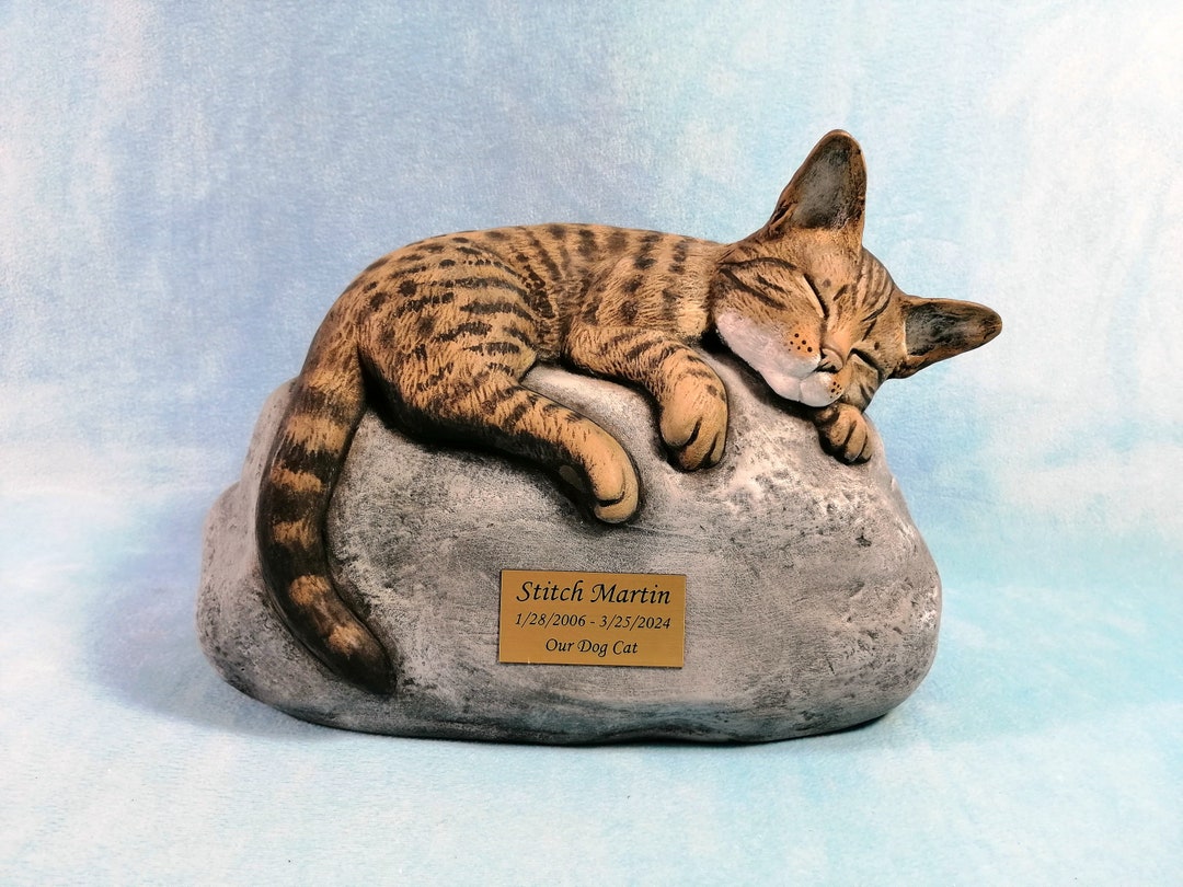 Ceramic Engraved Painted Savannah Cat Cremation Urn With Plastic Name ...