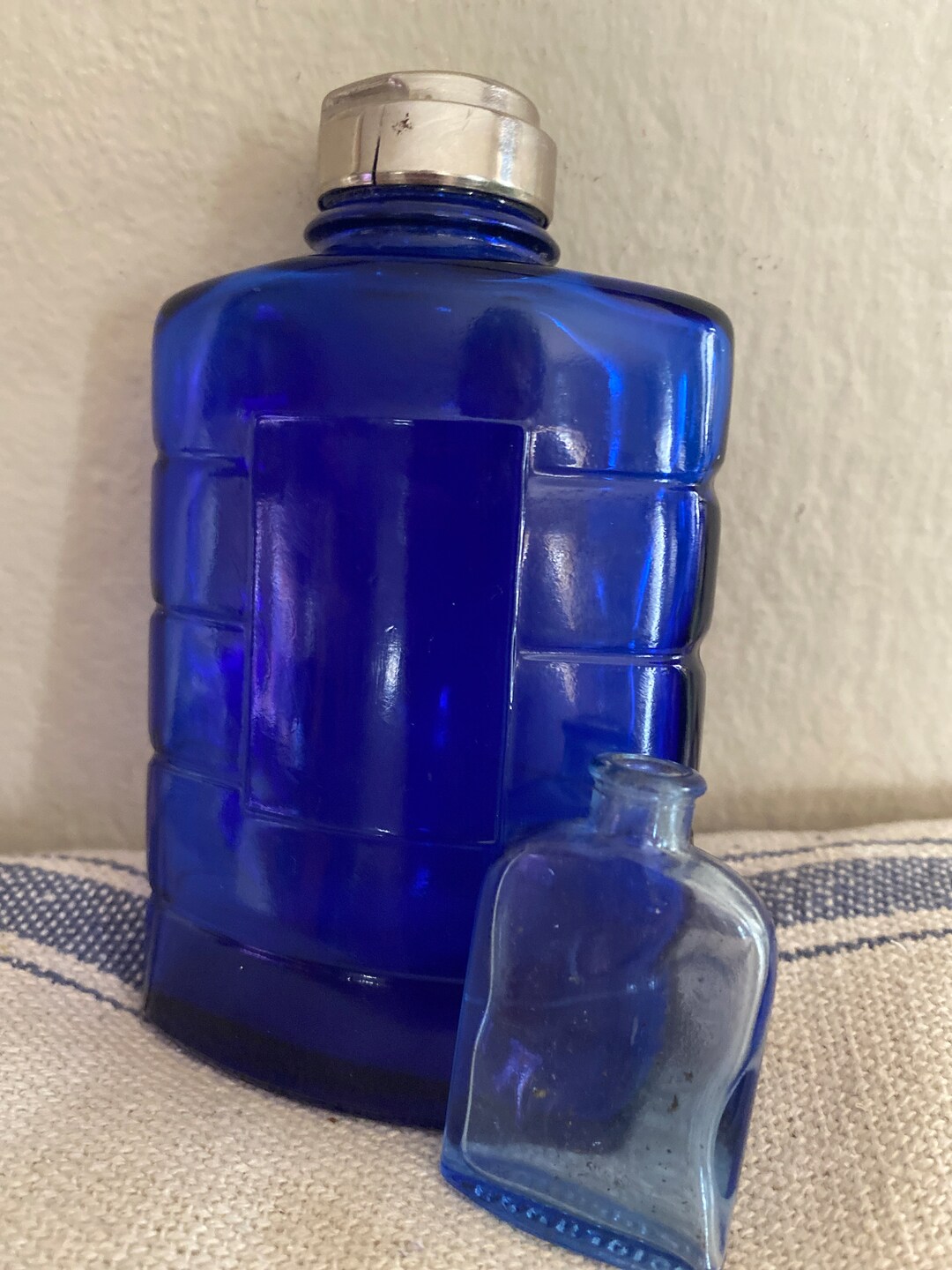 2 Vintage Cobalt Blue Bourjois Bottles Talc Powder & Mini Perfume - Etsy