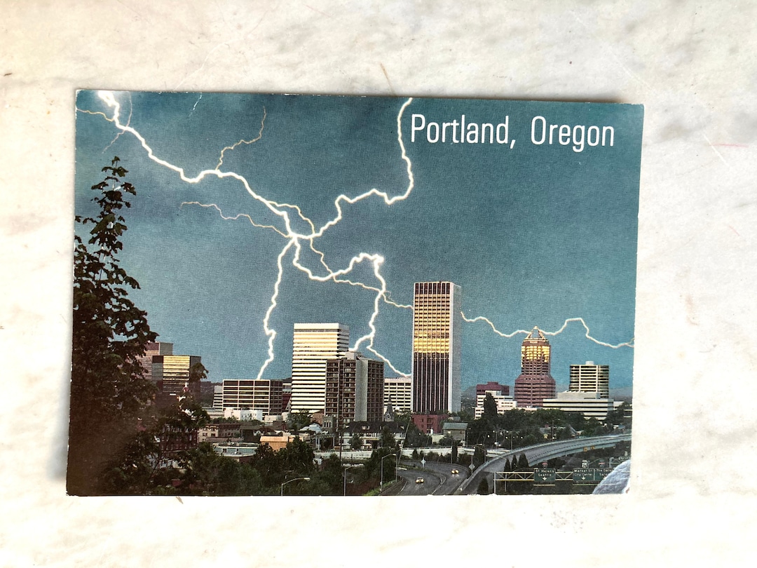 Vintage Postcard of Portland Skyline With Lightning - Etsy