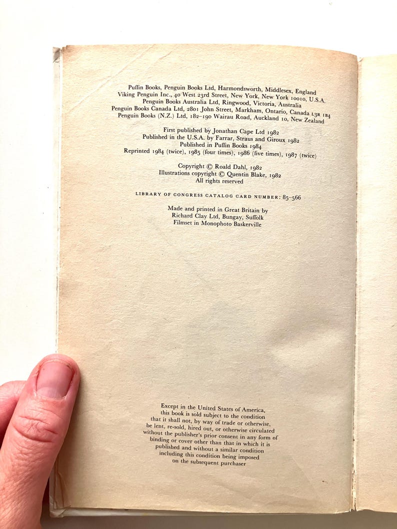 Vintage the Bfg Byroald Dahl Library Binding Hardback First Edition - Etsy