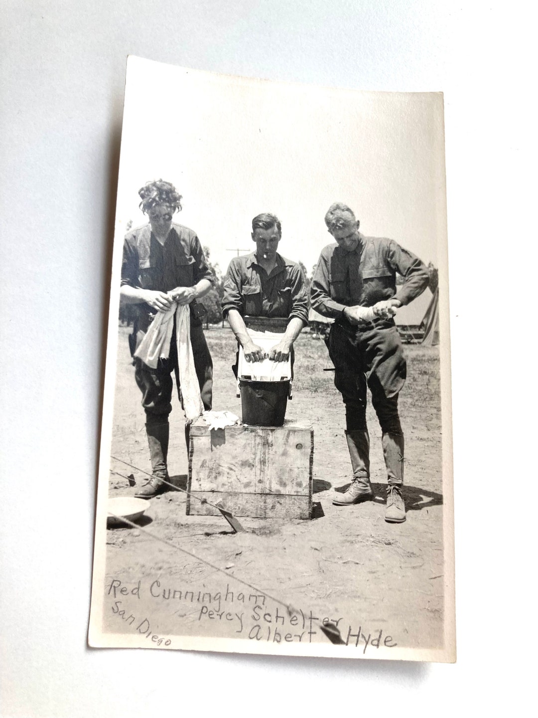 Old Black and White Photo of Soldiers Doing Laundry on a Washboard and ...