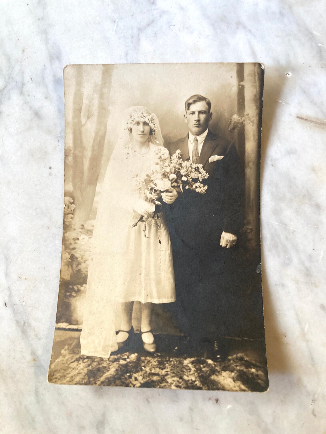 Antique Sepia Photo of Bride Groom With Beautiful Bouquet - Etsy