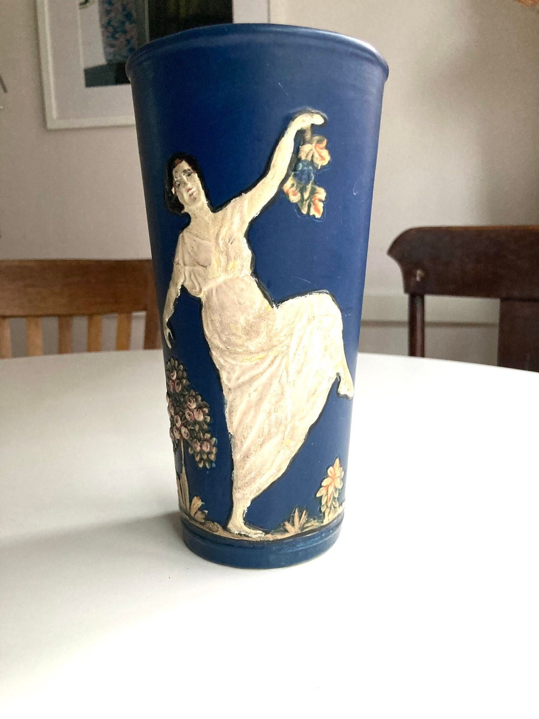 Antique Blue Weller Vase With Dancing Grecian Lady Jardinere Blueware Series - Etsy