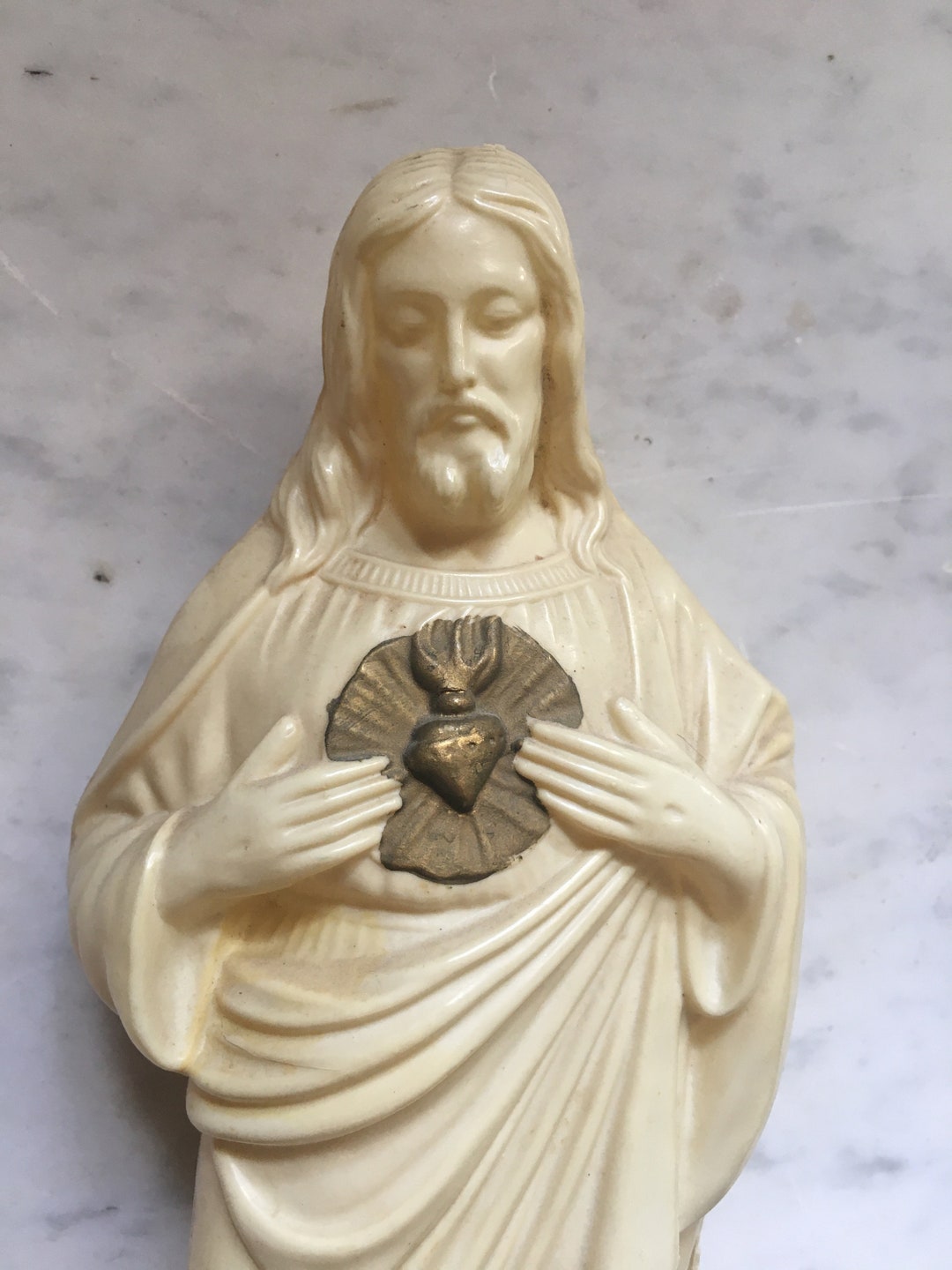 Vintage Large Celluloid Plastic Jesus Figure With Gold Painted Sacred ...