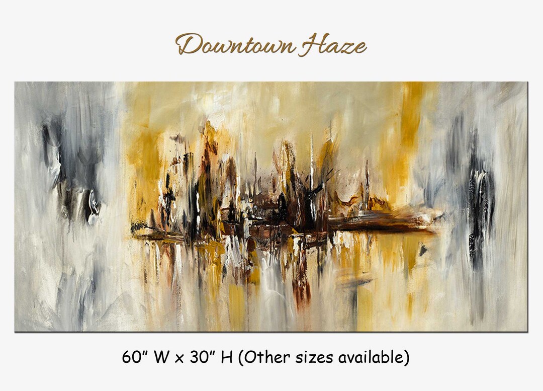 Large Abstract Painting, Yellow Gray Acrylic Canvas Art, 60x30 - Etsy