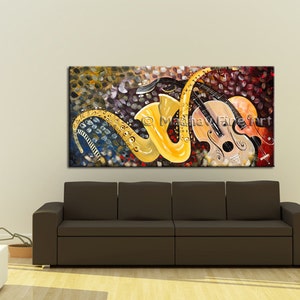 Abstract Music Painting Modern Guitar Contemporary Original Art on ...
