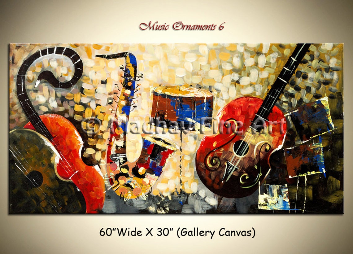 Large Abstract Painting Music Painting Guitar Drums | Etsy