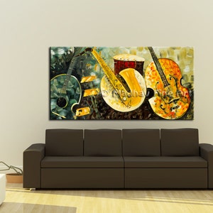 Large Abstract Music Painting, Large Acrylic Art, Music Instrument Art ...