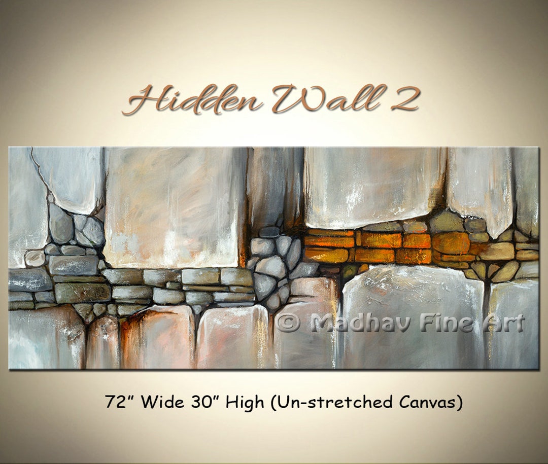 Grey Painting, Large Abstract Rock Brick Painting, Abstract Painting on ...