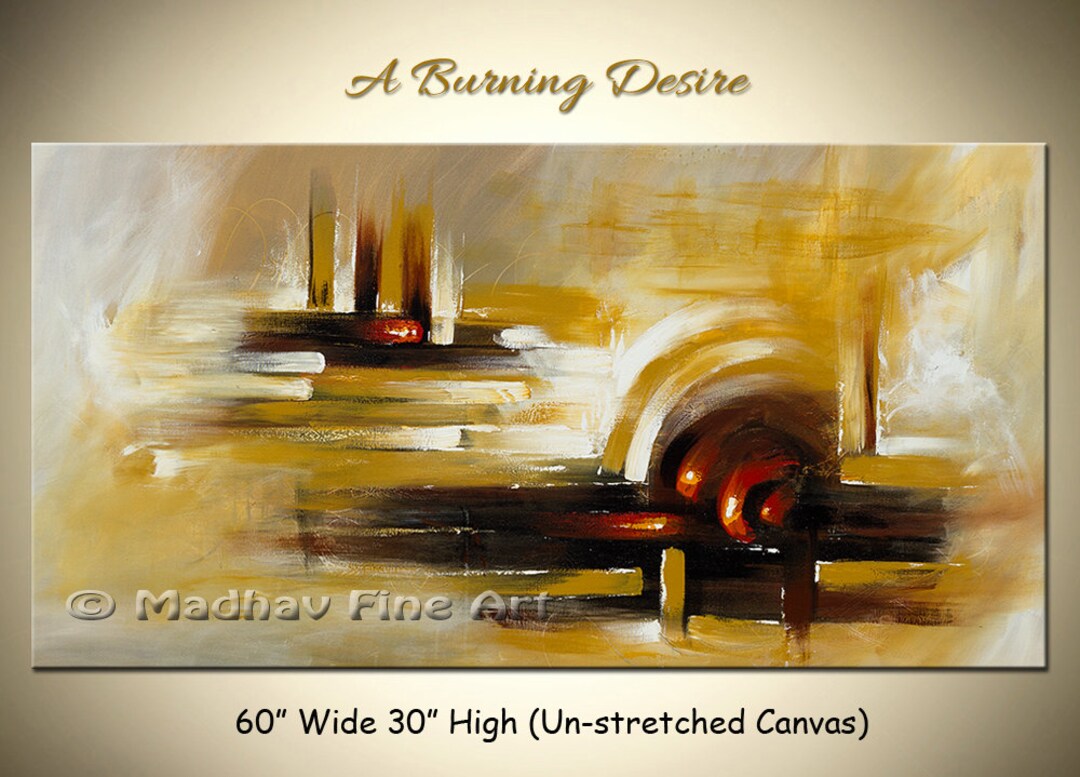 Large Yellow Abstract Painting – Original Art on Canvas (60x30) - Etsy