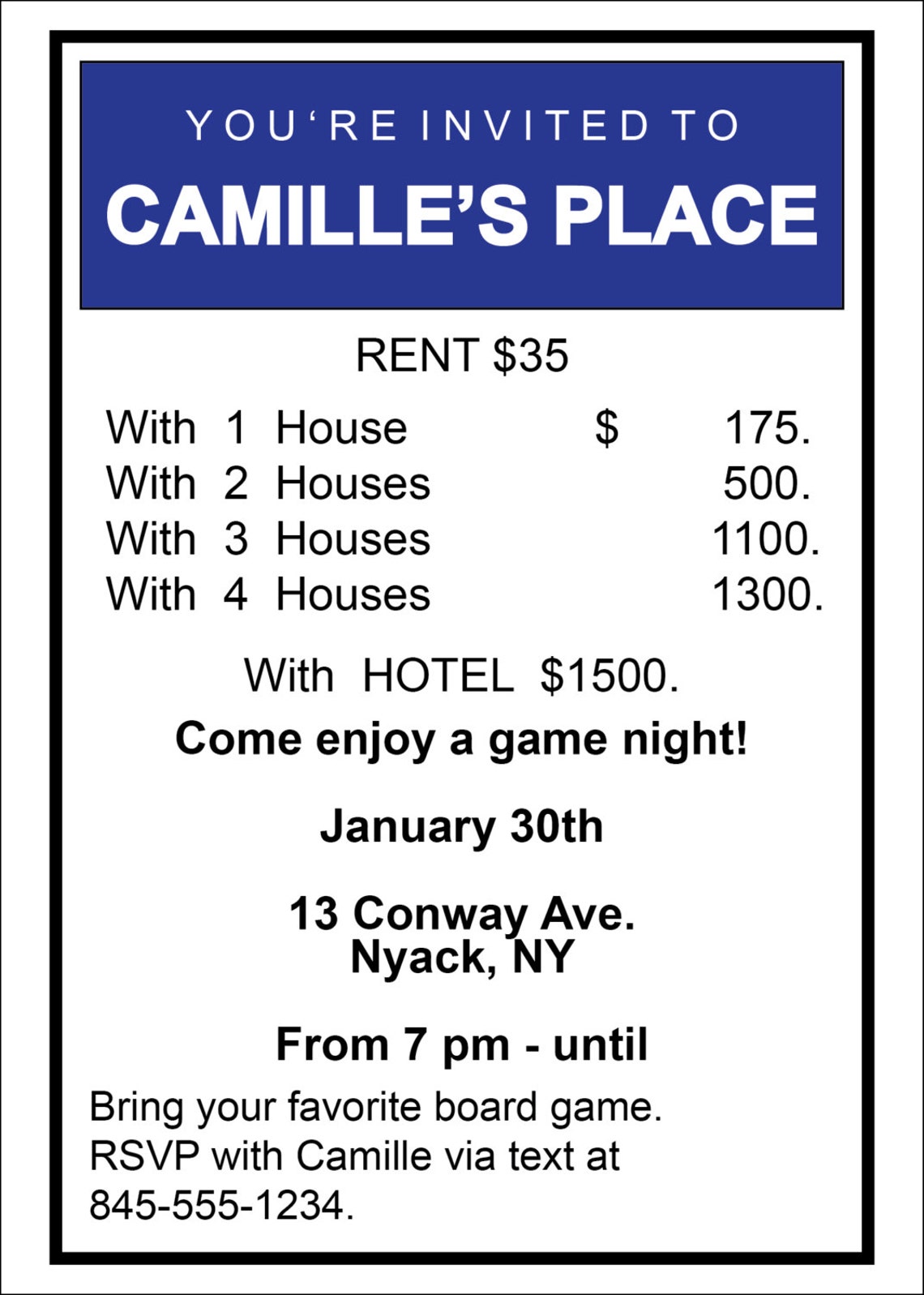 Printable Monopoly Game Night Party Invitation | Etsy