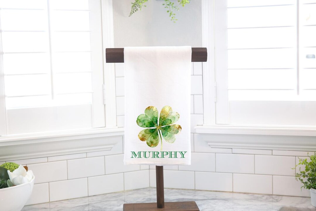 Four Leaf Clover, St. Patrick's Day Flour Sack Tea Towel - Hostess Gift ...