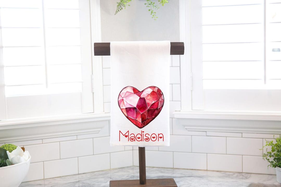 Personalized Jewel Heart Flour Sack Tea Towel - Hostess Gift ...