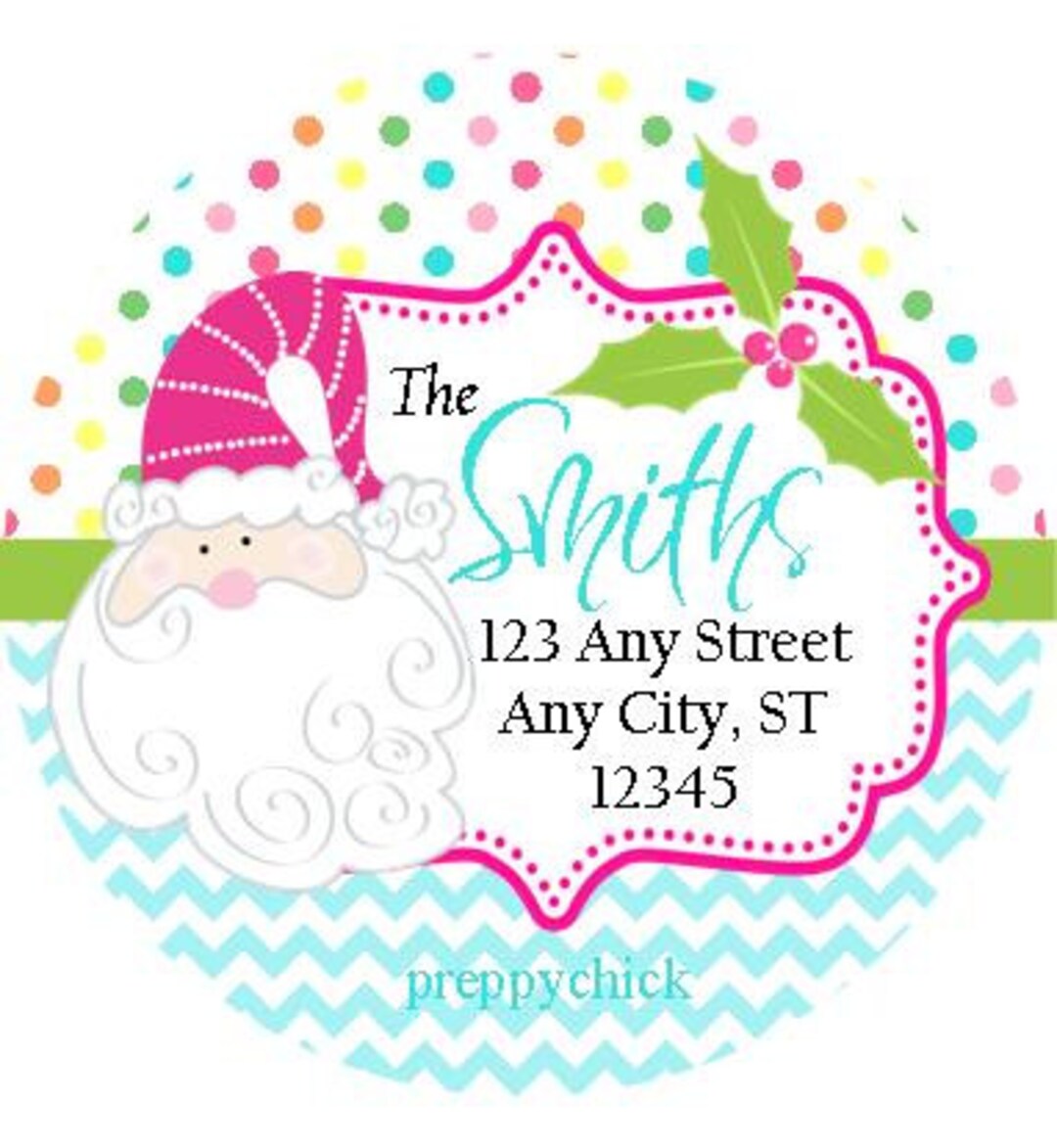 Personalized Christmas Address Labels, Polka Dot Santa, Holiday Card - Etsy