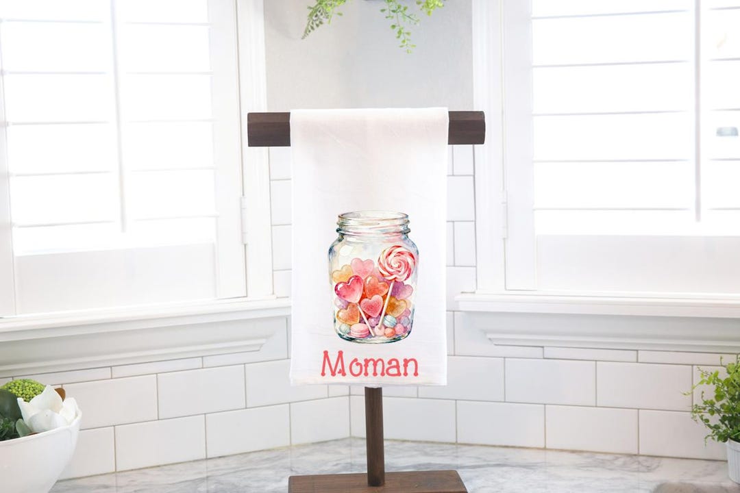 Personalized Valentine Heart Candy Jar Flour Sack Tea Towel - Hostess ...