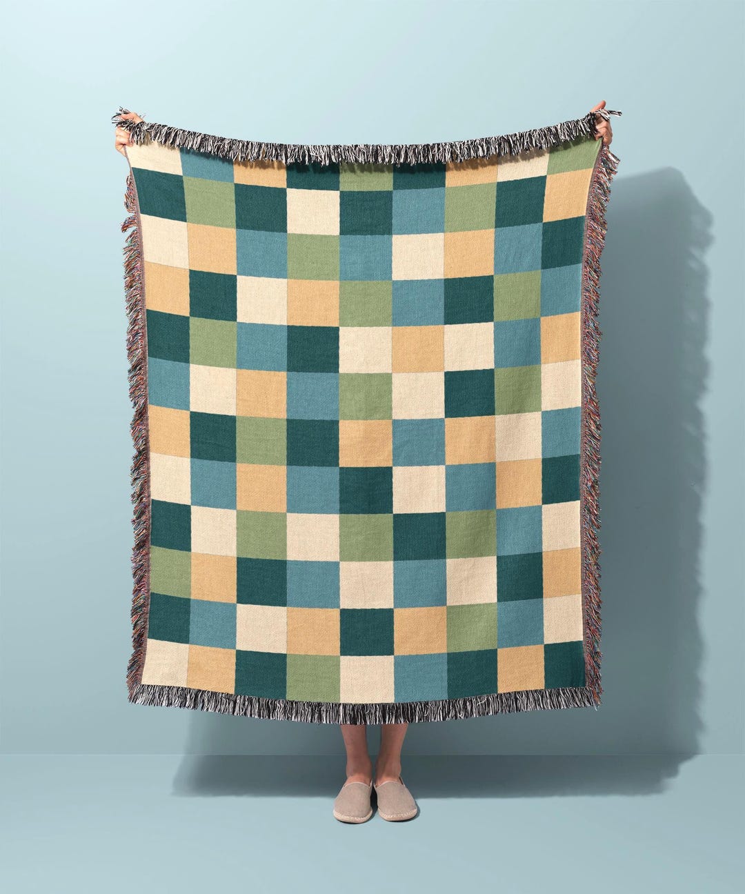Checkered Woven Cotton Throw Blanket - Mid-century Modern Geometric ...