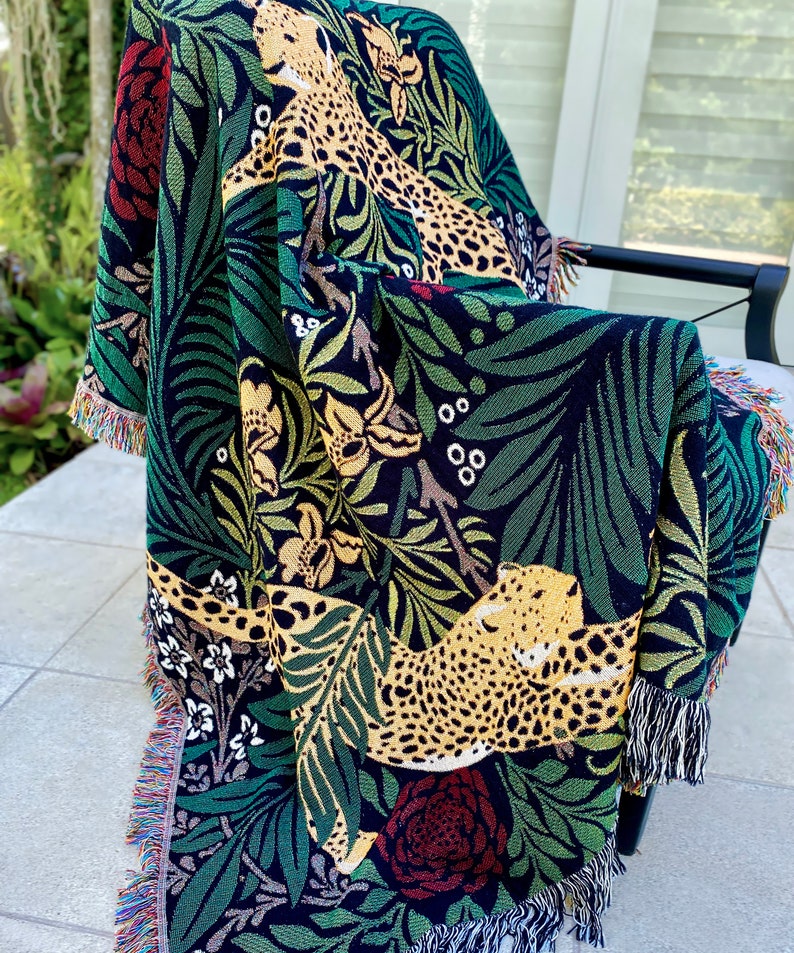 Leopard Jungle Woven Throw Blanket - Tropical Boho Decor - Etsy