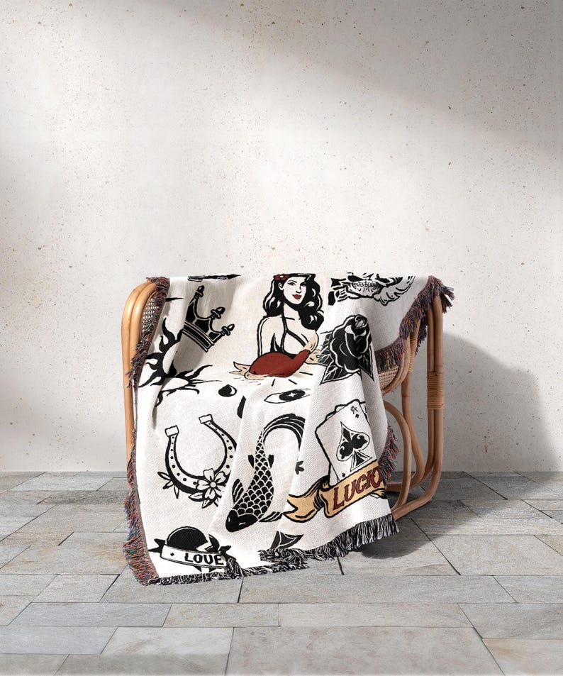 Traditional Tattoo Woven Throw Blanket - Vintage Old School Design ...